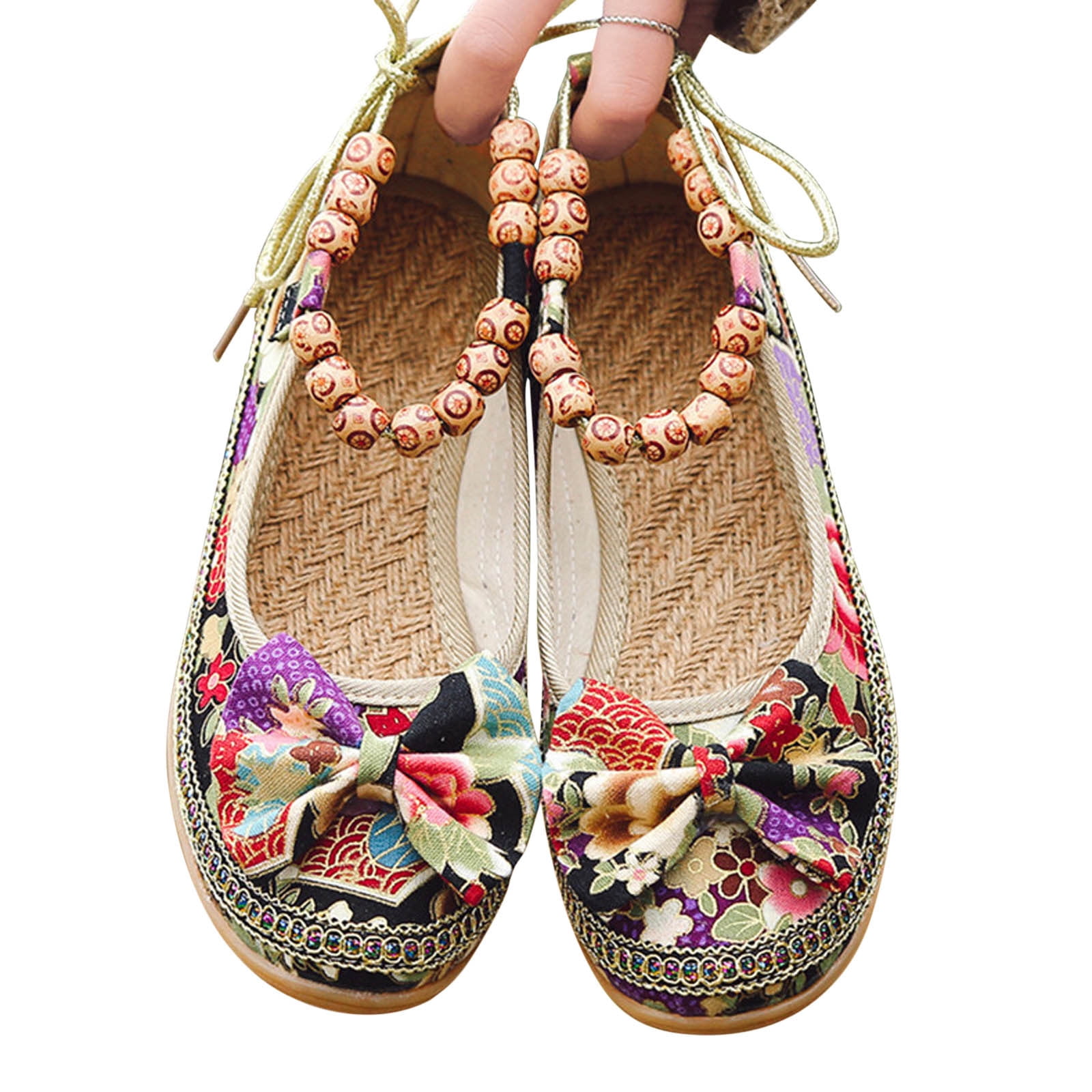 Awdenio Summer Flats Shoes for Women, Ladies Floral Print Flat Tribal ...