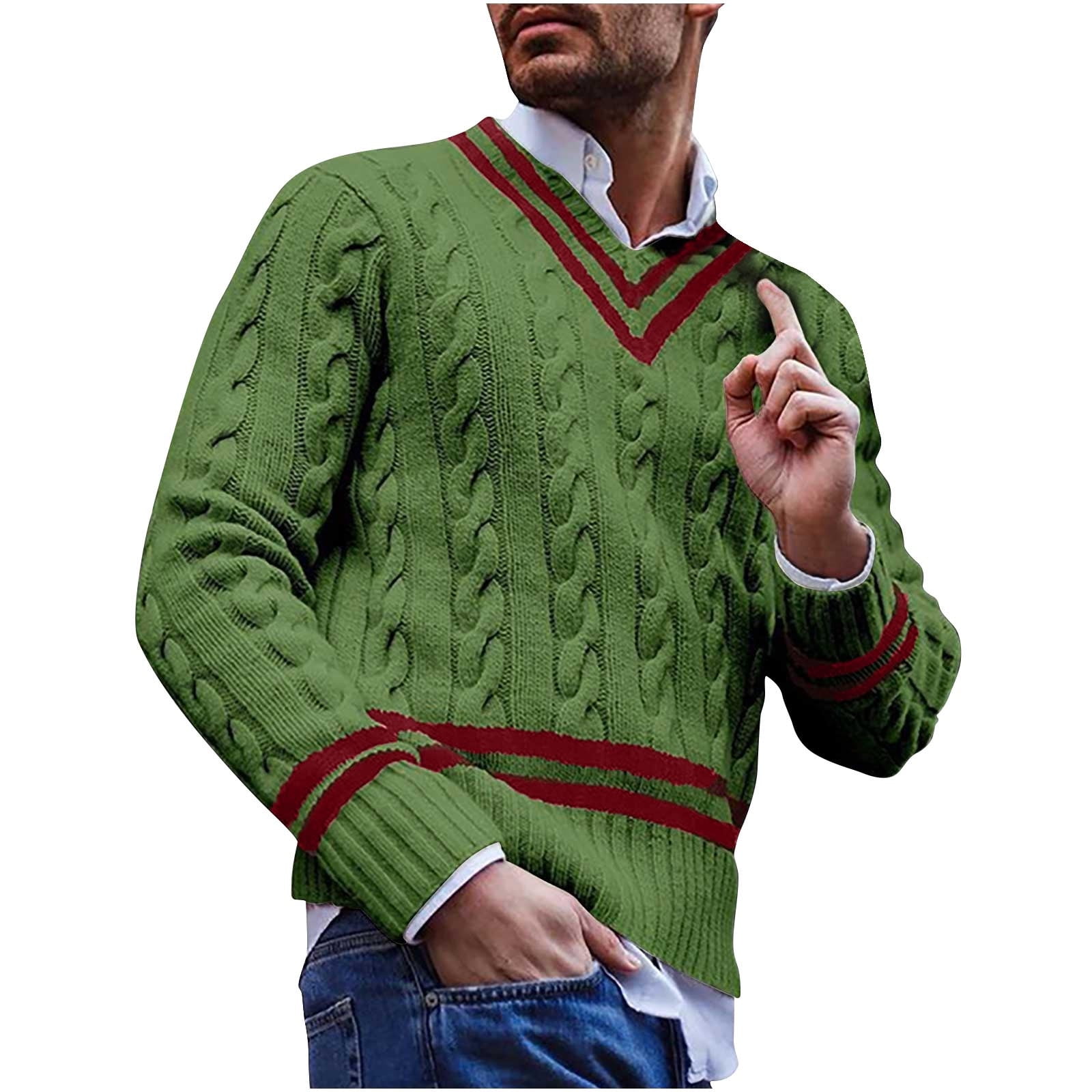 Awdenio Sweaters for Men V Neck Sweater Cable Knit Chunky Relaxed Fit ...