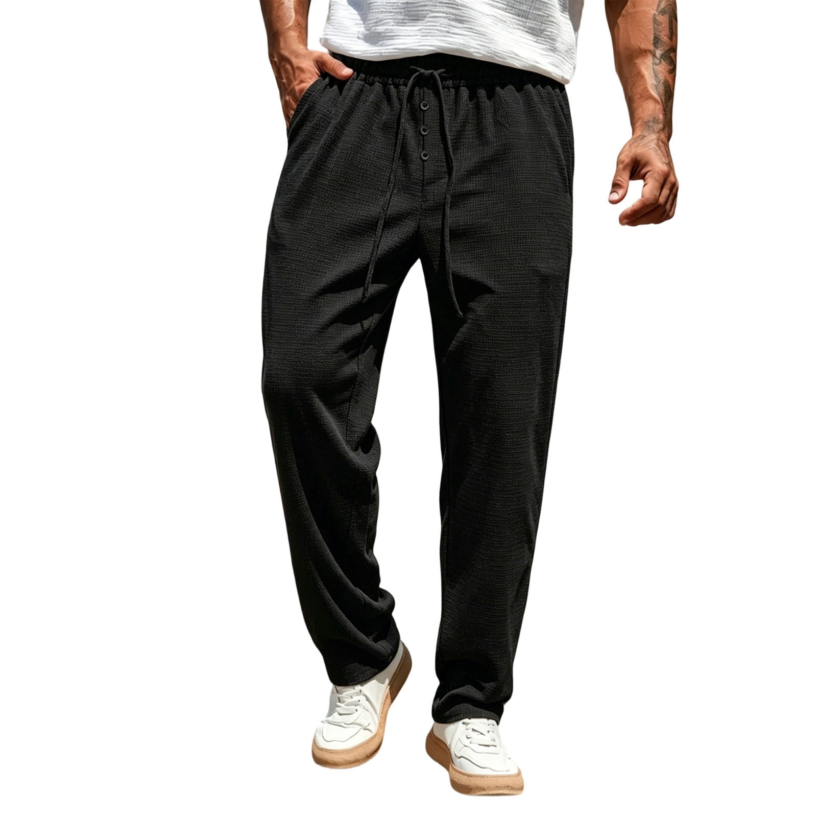 Mavick Sweatpants for Men Elastic Waist Drawstring Lightweight Pants ...