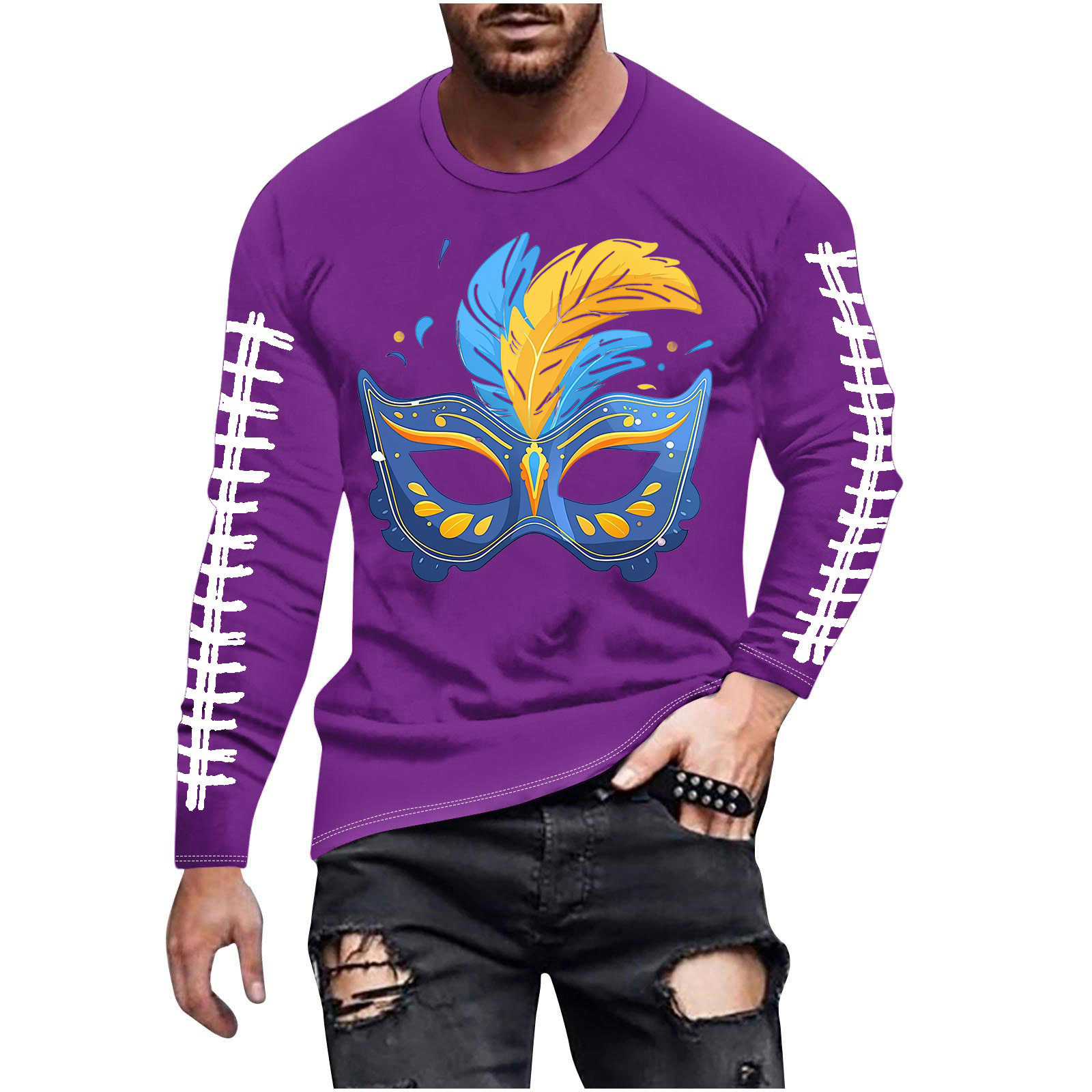 Awdenio Sweatshirts for Men Mardi Gras Shirt Mask Graphic Tshirt Crazy ...