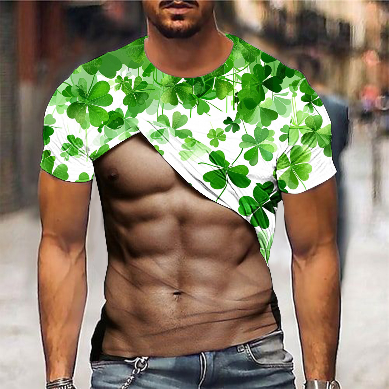 Awdenio Sweatshirts for Men St Patricks Day 3D Muscle Printed Round ...