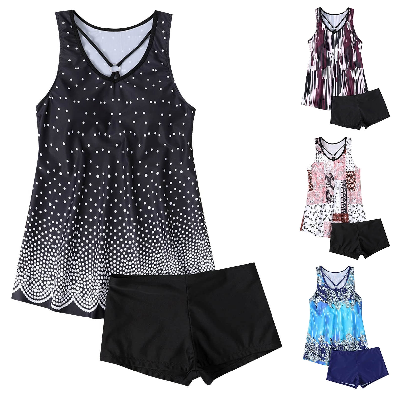 Awdenio Swim Suits Women with Boyleg Bottoms Wide Strap Scoop Neck ...