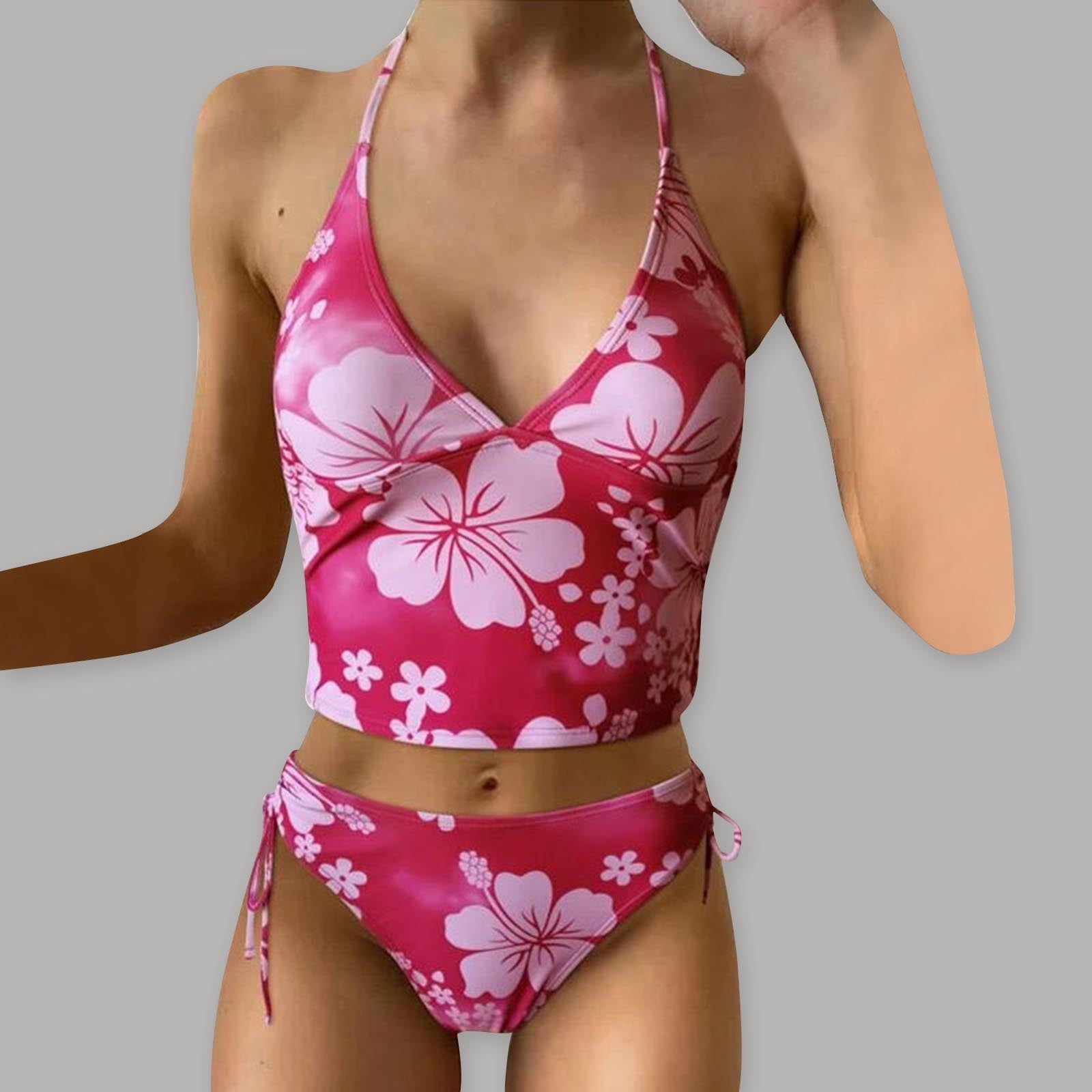 Awdenio Swim Suits for Women Floral Print Halter Neck Tankini Top Two Piece Bathing Swimsuit ...