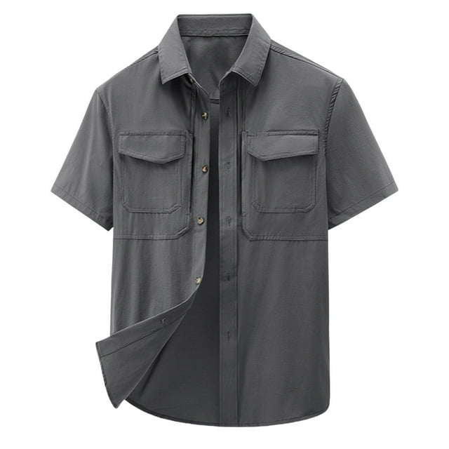 Awdenio T Shirts for Man Short Sleeve Stretch Tactical Button Up ...