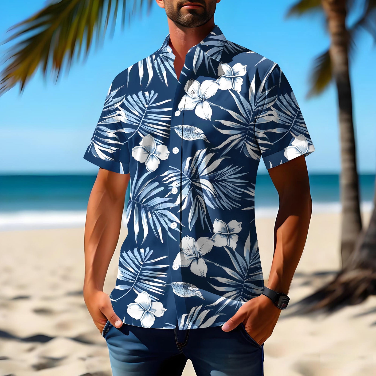 Awdenio T Shirts for Man Summer Beach Casual Short Sleeve Button Down ...