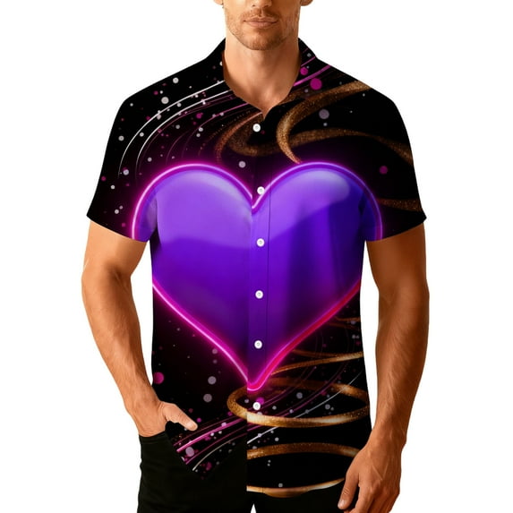 Awdenio T Shirts for Man Valentine Pattern Short Sleeve Summer Button ...