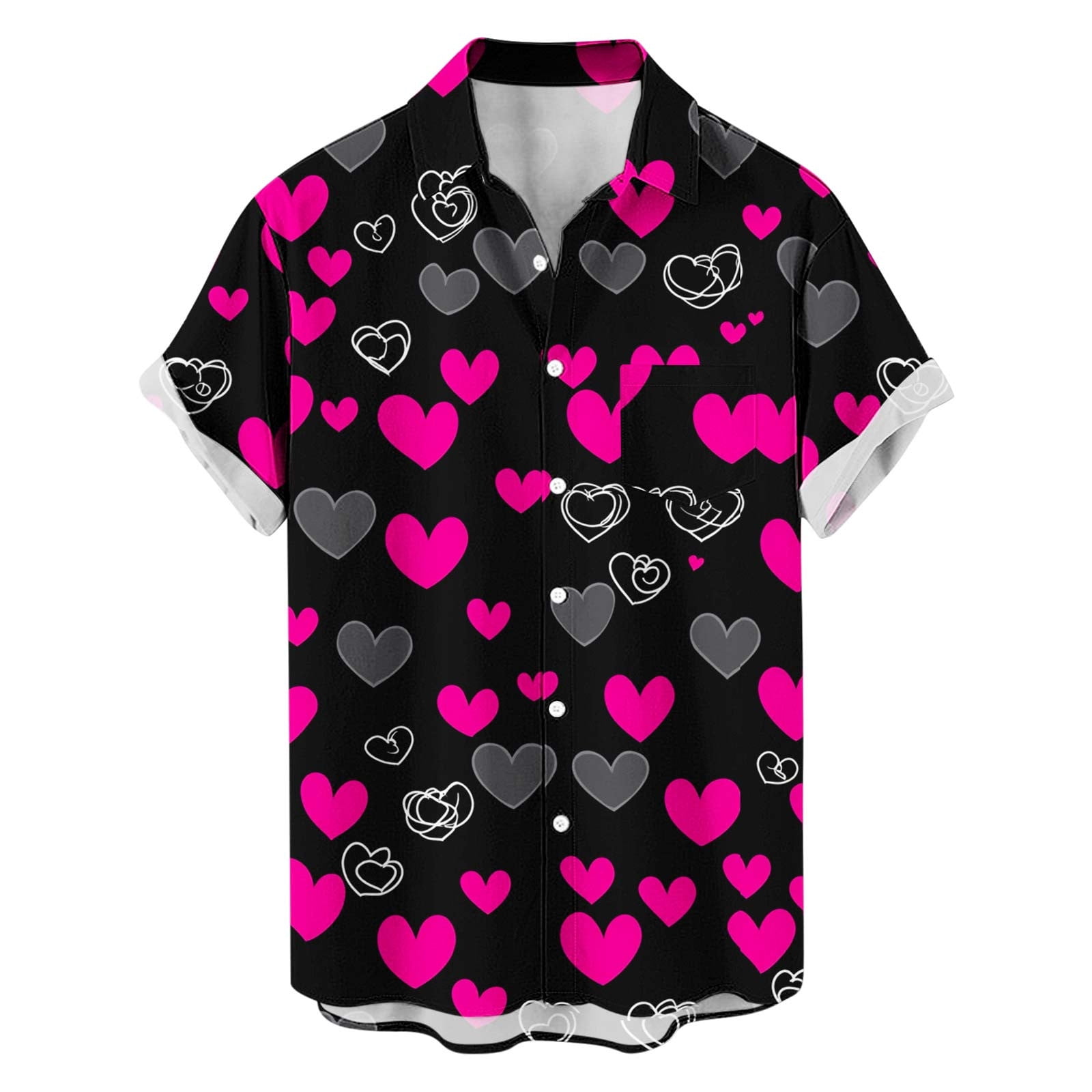 Awdenio T Shirts for Man Valentines Day Shirt Heart Print Button Down ...