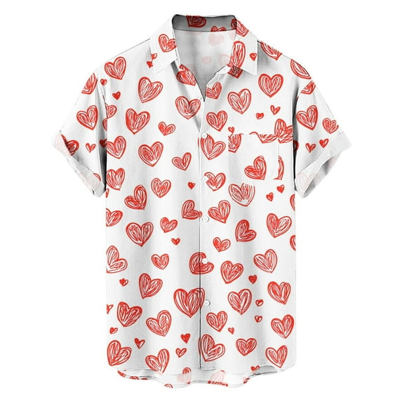 Awdenio T Shirts for Man Valentines Day Shirt Heart Print Button Down ...