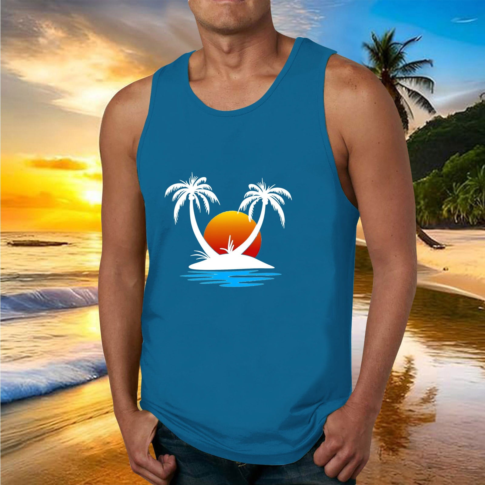 Awdenio Tank Tops Men Casual Summer Beach Vacation Hawaiian Graphic ...