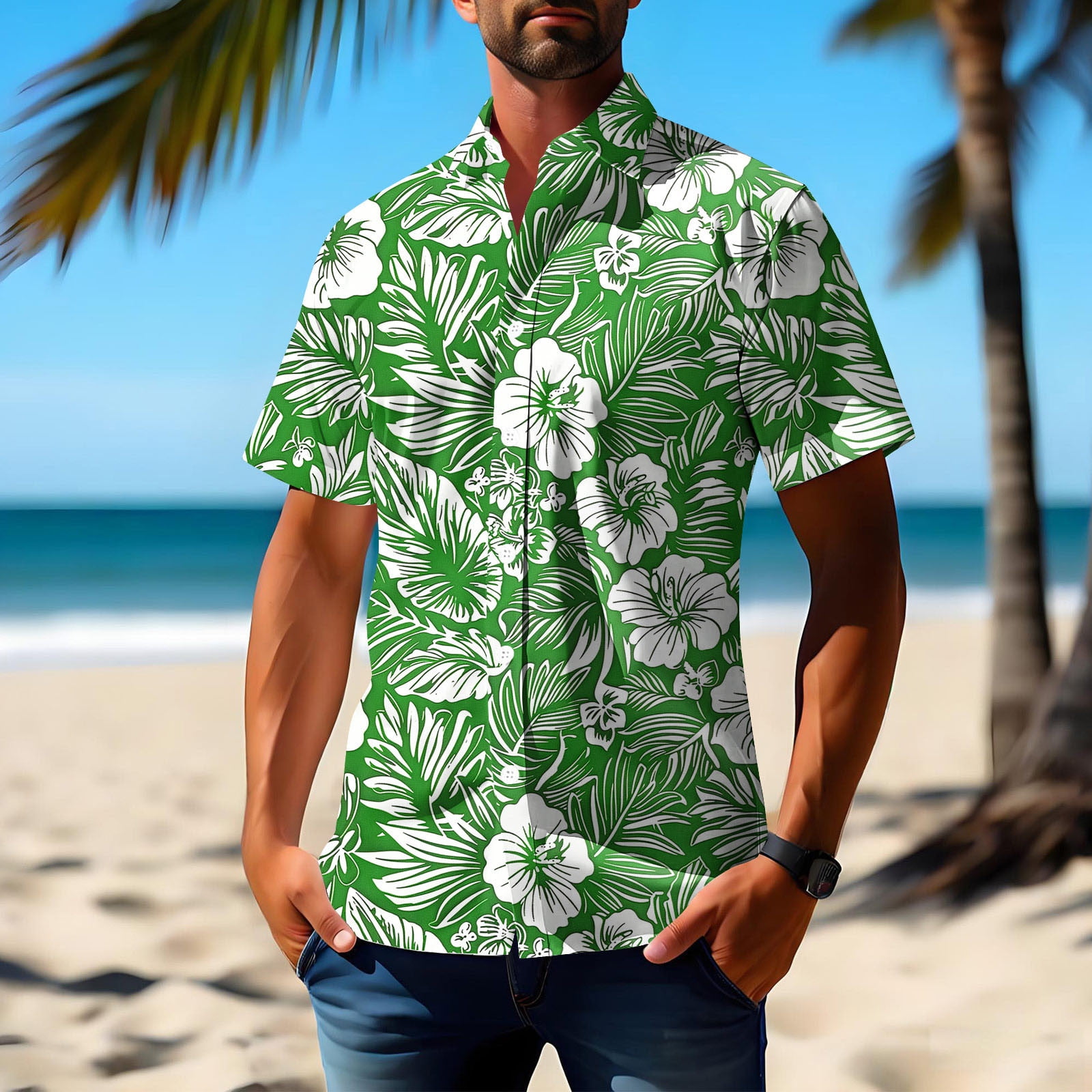 Awdenio Tshirts Shirts for Men Summer Beach Casual Short Sleeve Button ...