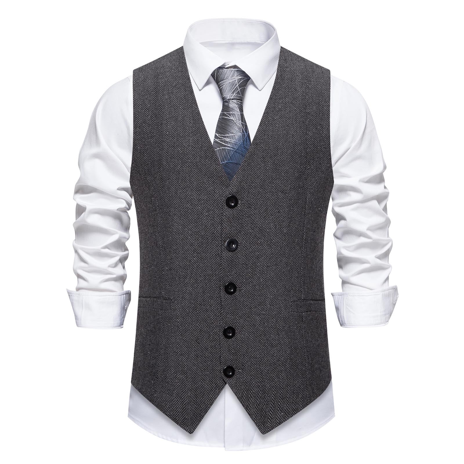 Awdenio Vest for Men Slim Fit Herringbone Tweed Suits Vest Premium Wool ...