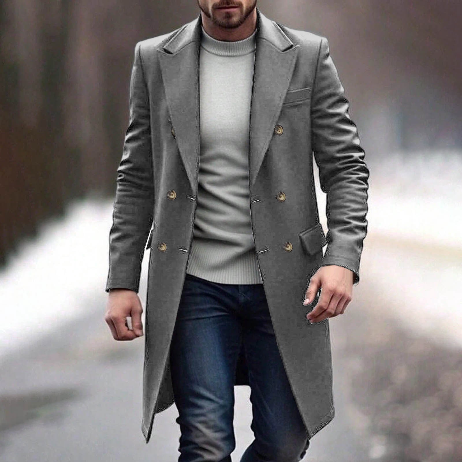 Awdenio Winter Coats for Men Wool Blend Casual Trench Coat Notched ...