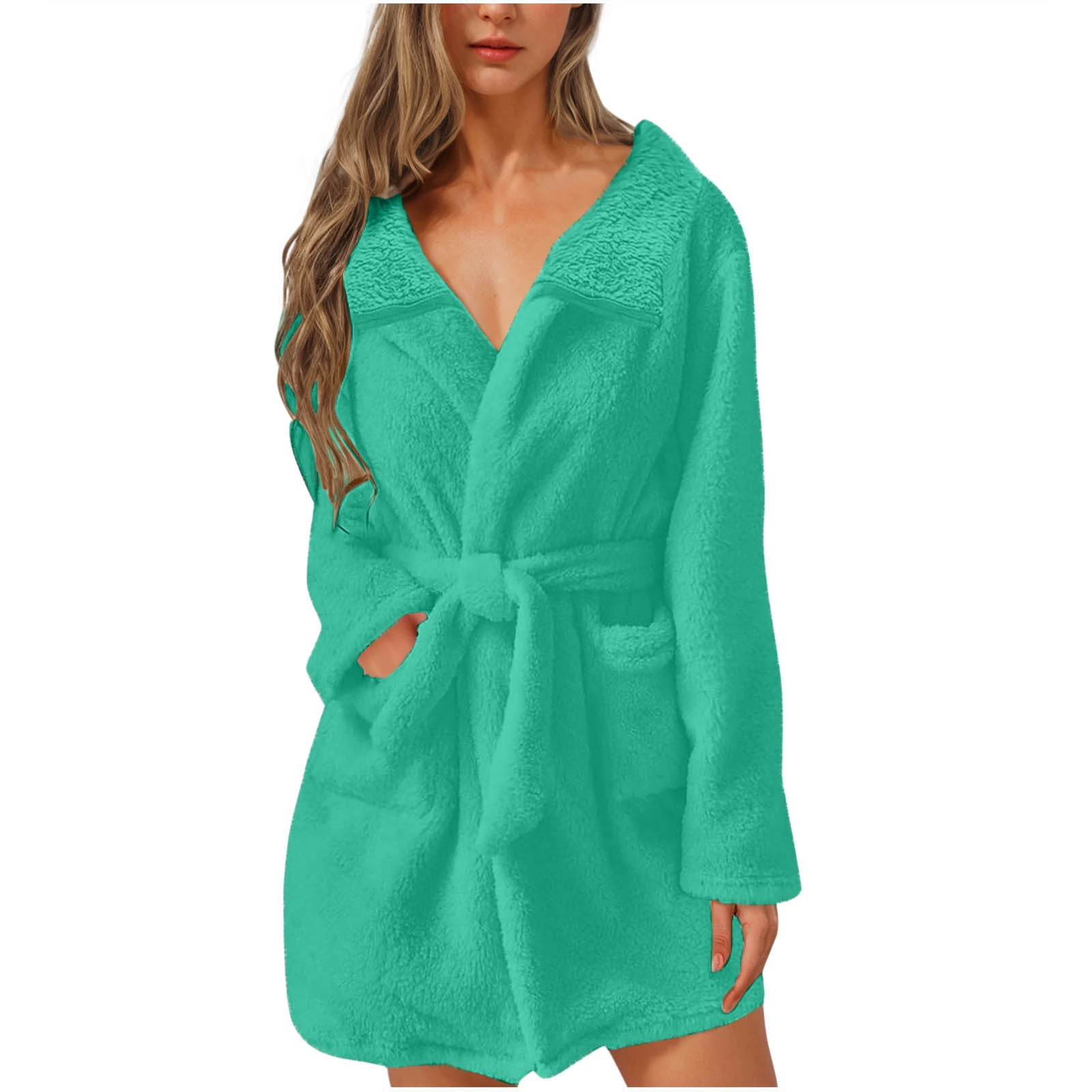 Awdenio Women Fleece Robe, Short Cozy Plush Robes for Womens Soft Shawl ...