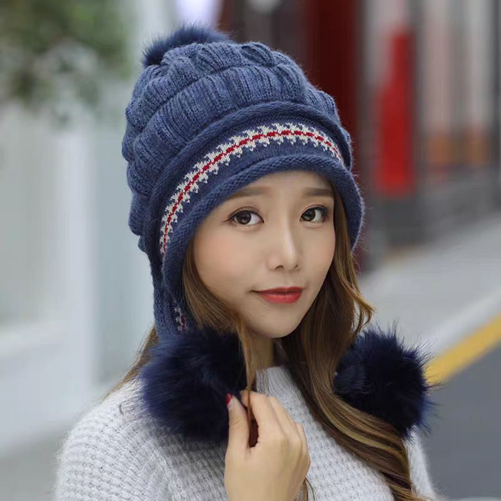 Awdenio Women Winter Beanie Hat Circle Scarf Set Pompoms Peruvian Ski ...
