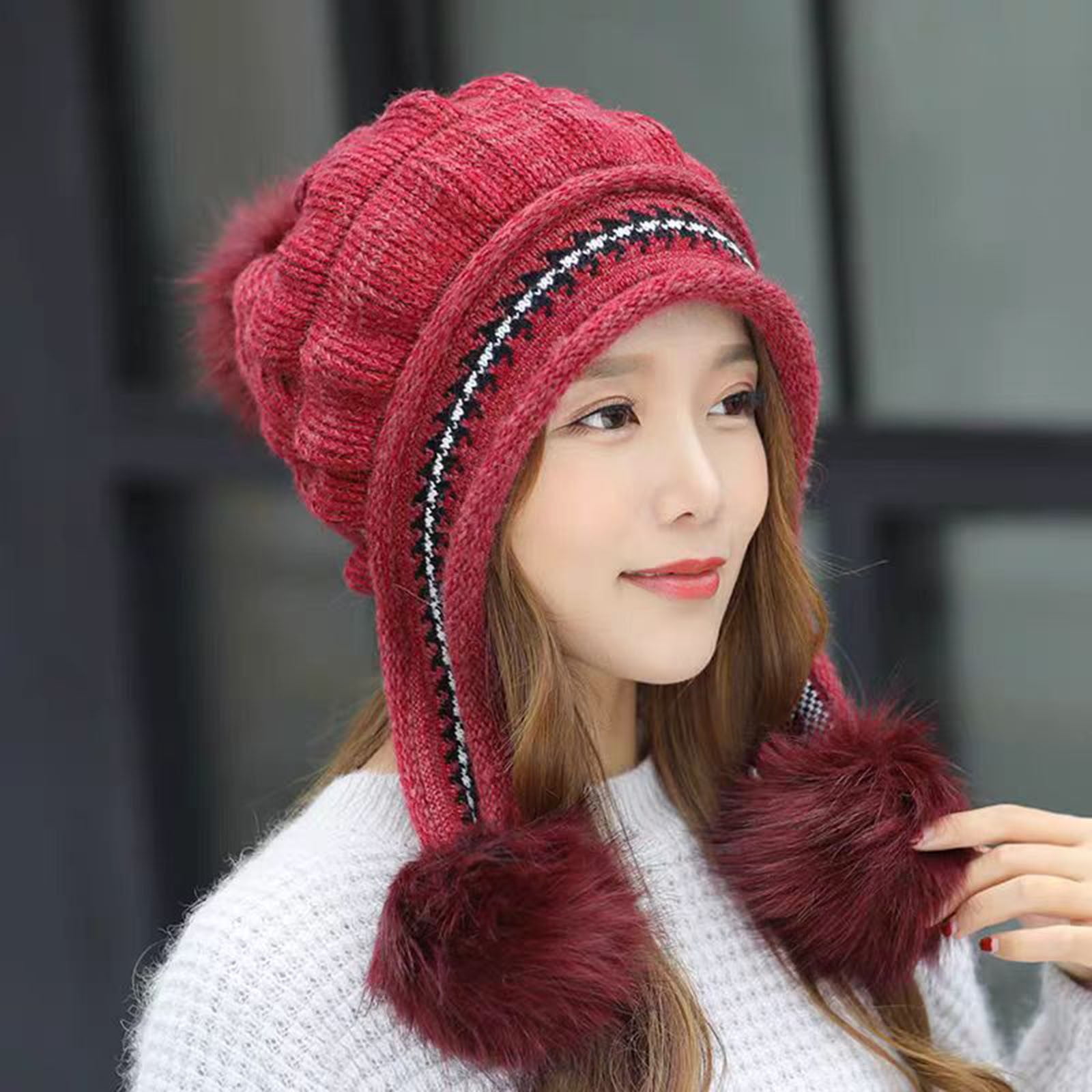 Awdenio Women Winter Beanie Hat Circle Scarf Set Pompoms Peruvian Ski ...