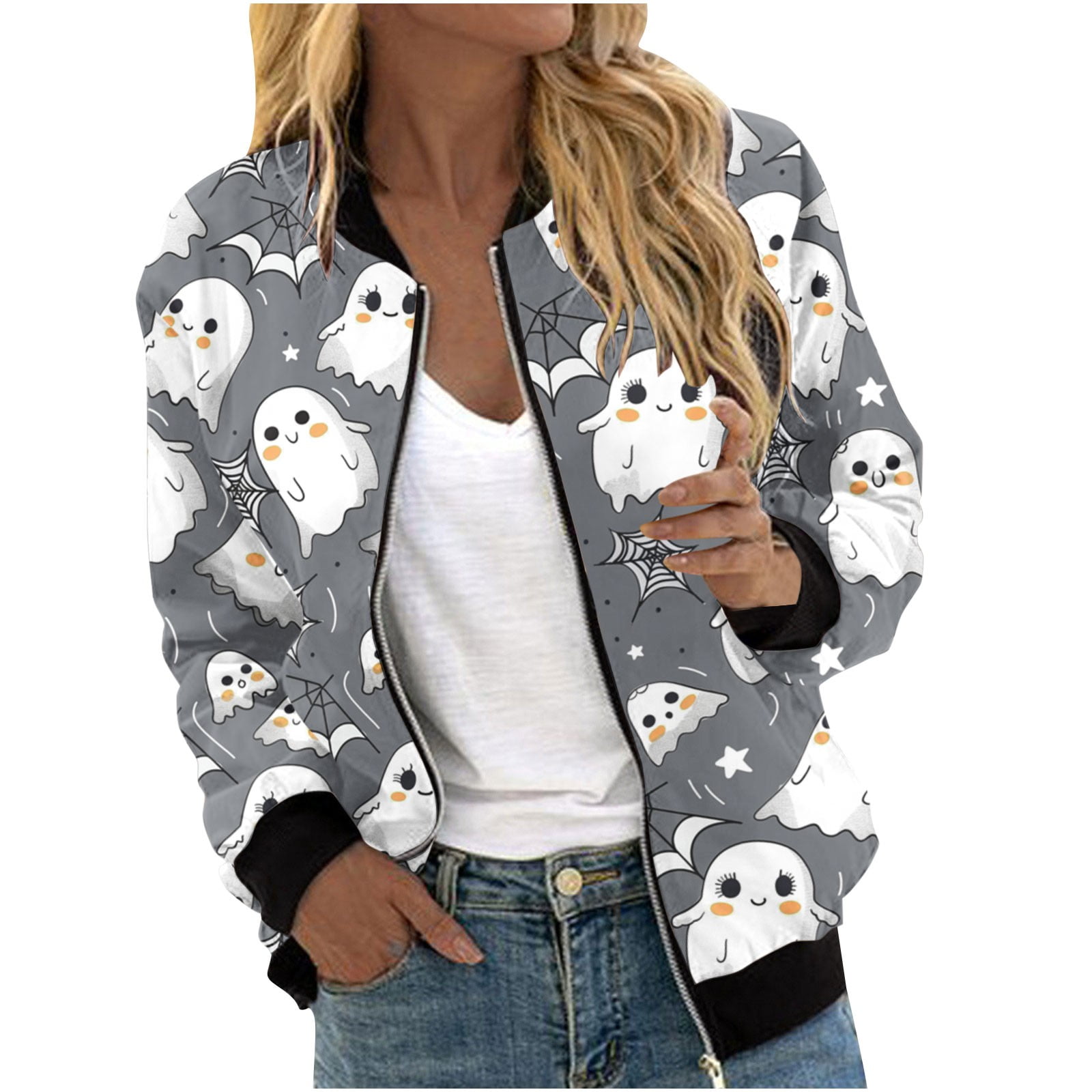 Awdenio Women's Bomber Jacket Casual Coat Zip Up Fall Winter Halloweens ...