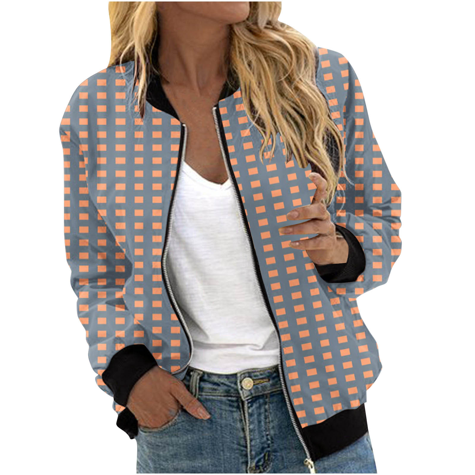 Awdenio Women's Bomber Jacket Casual Coat Zip Up Fall Winter Plaid ...