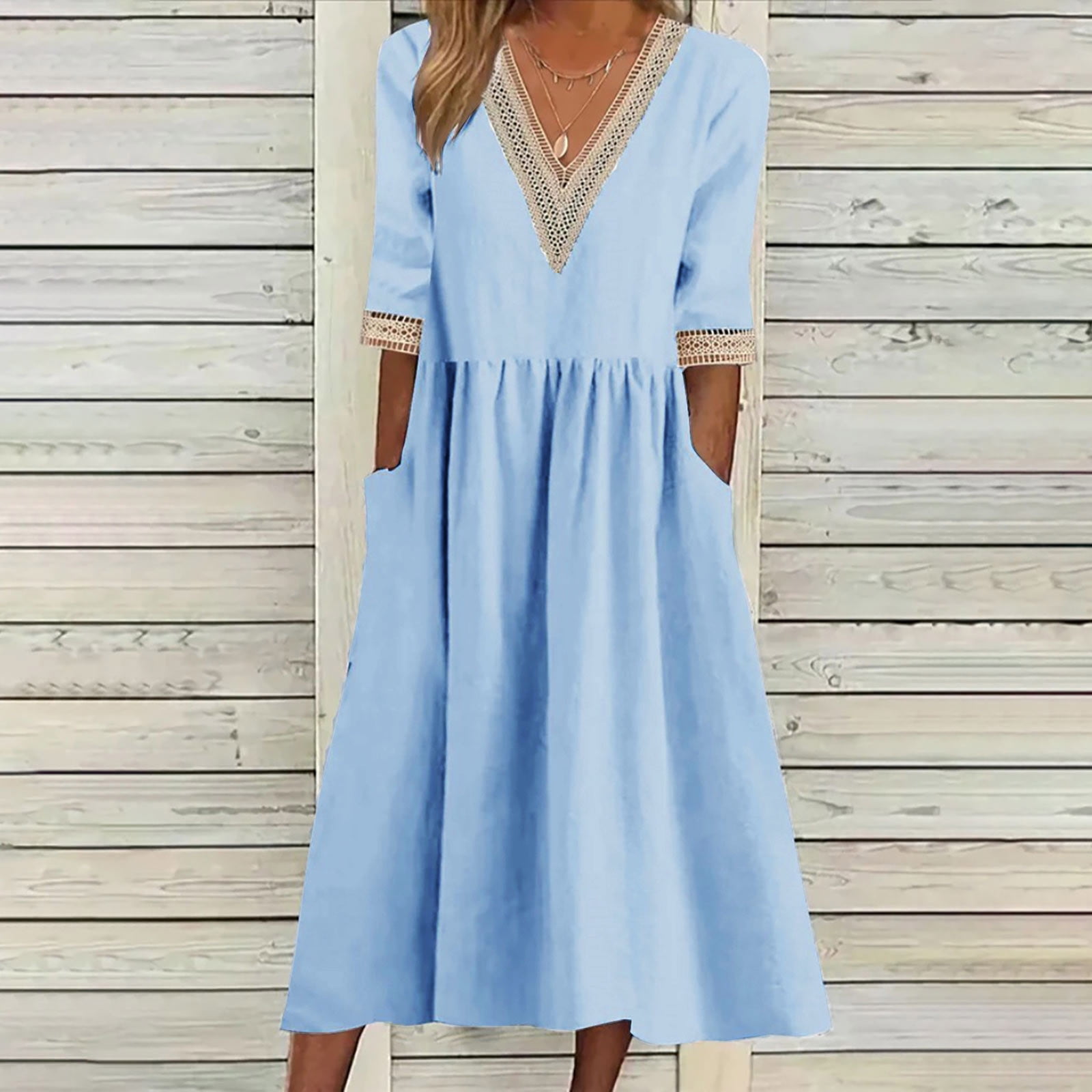 Awdenio Women's Dresses , Women's Large Loose Cotton Linen Lace Collar ...