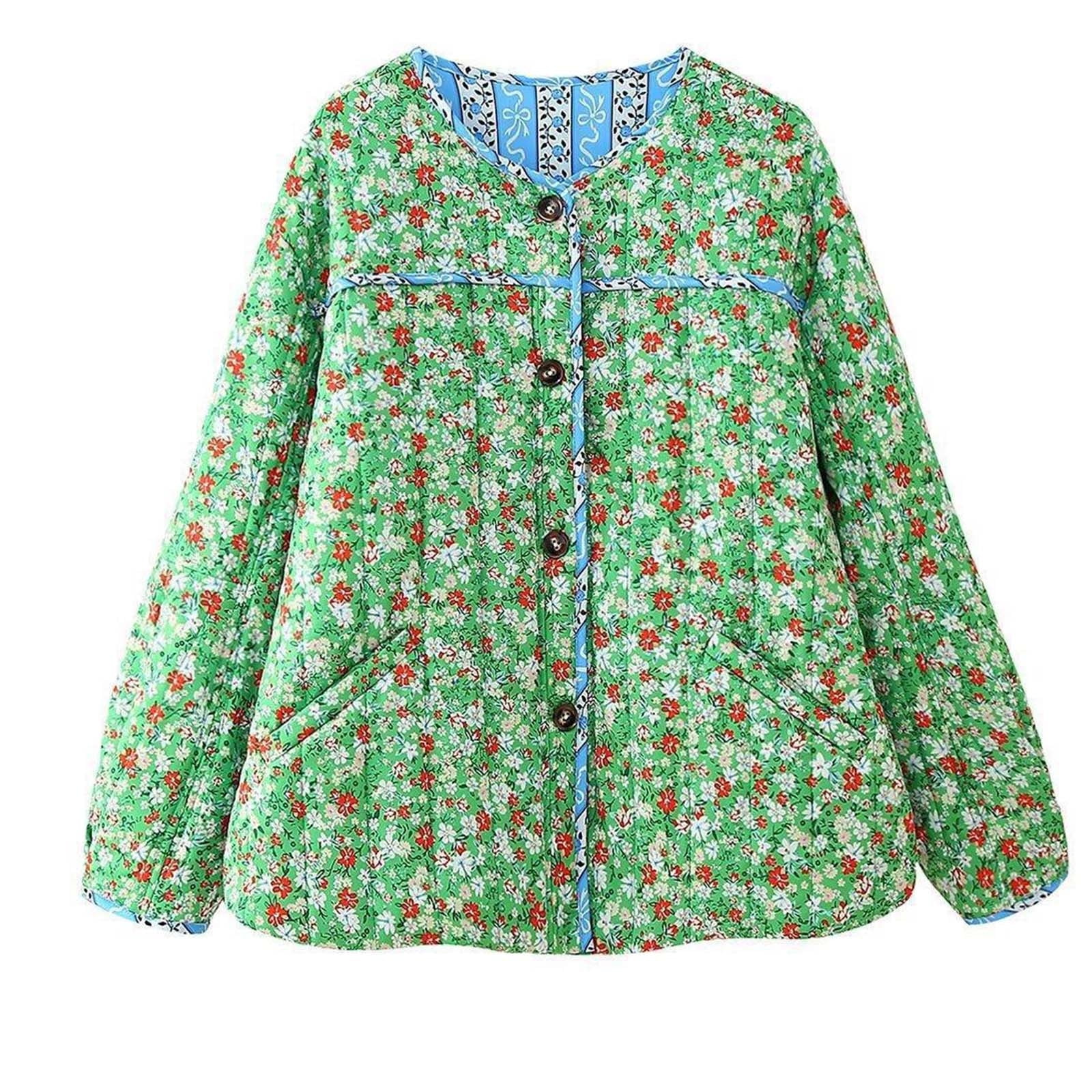 Awdenio Womens Fall Fashion Quilted Jacket Cardigan Lightweight Floral ...