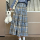 Awdenio Womens Plaid Wool Skirts Elastic Waist A-Line Pleated Tartan ...