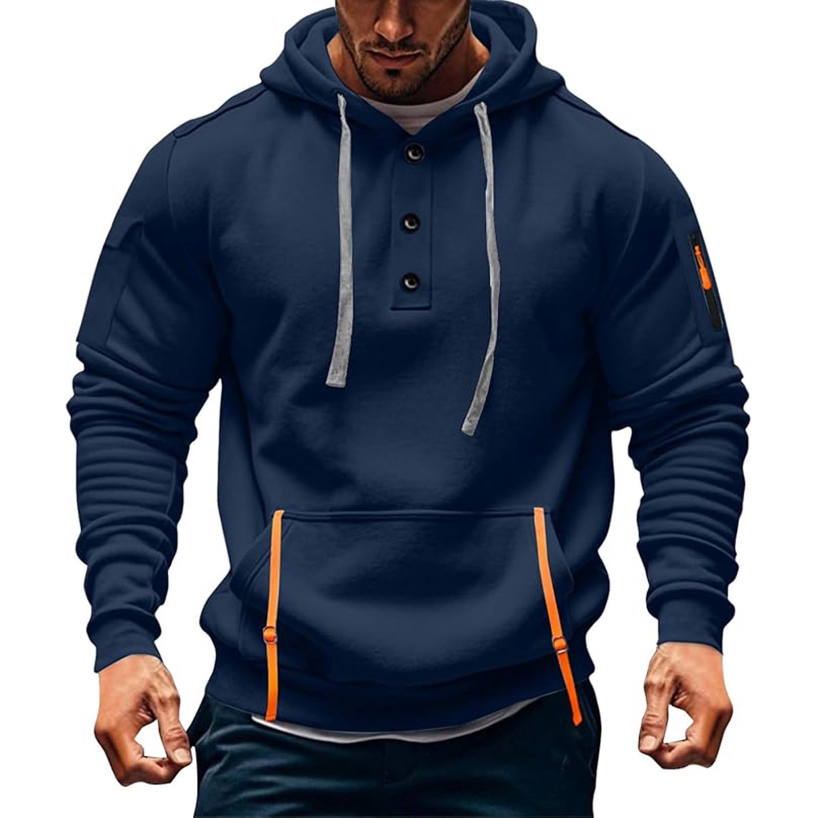 Awdneio Mens Hoodies Button Up Hoodie Vintage Comfy Tactical Hoodies ...