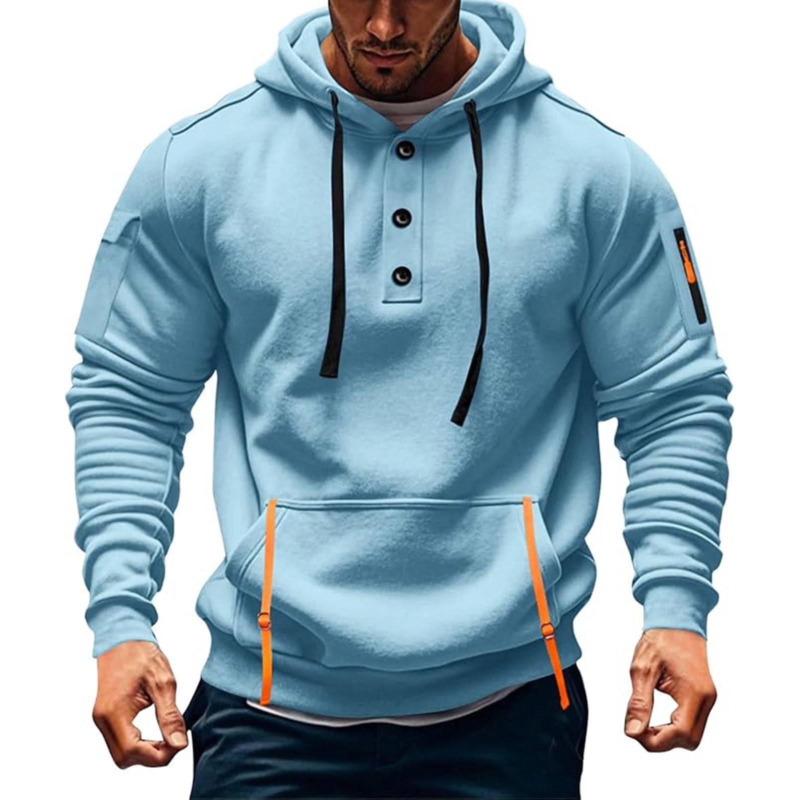 Awdneio Mens Hoodies Button Up Hoodie Vintage Comfy Tactical Hoodies ...