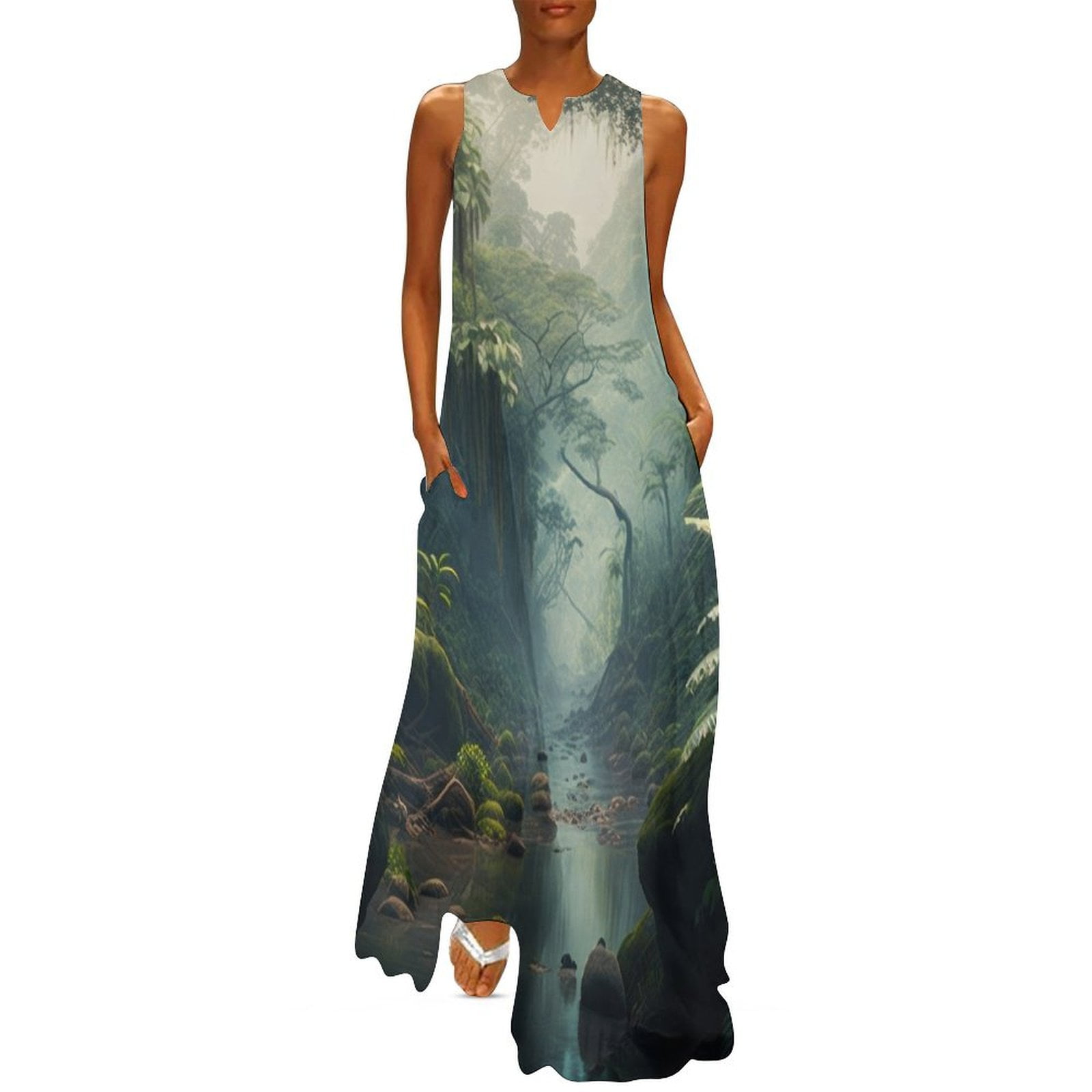Awe-Inspiring Rainforest: The Serenity of Opaque Waters Long Dress Long ...