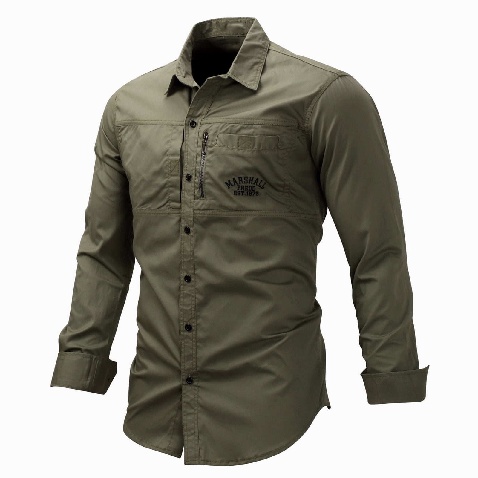 Awendio Men's Shirts Casual Button Down Long Sleeve Nostalgic Military ...