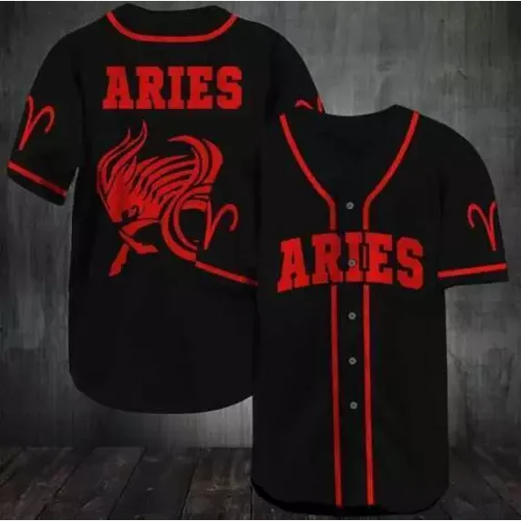 Awesome Aries Zodiac Black Red 3D Baseball Jersey Shirt Best Price Us ...
