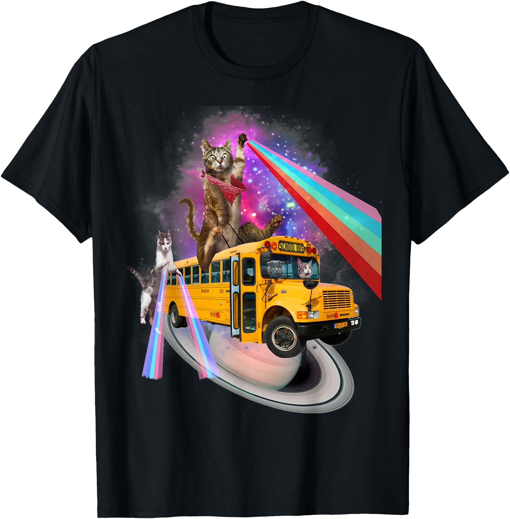 Awesome Back To School Cat Bus Rainbow Outer Space Retro Men Women Kids ...