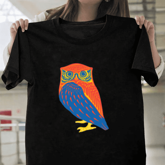 Awesome Cute Owl Color Woodcut Printing Style Bird Art Unisex T-Shirt ...