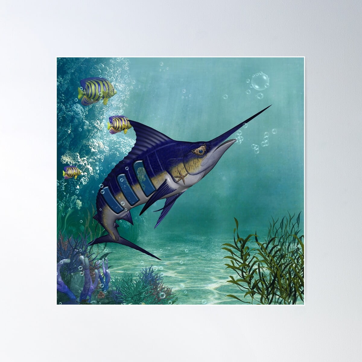 Awesome Fantasy Marlin With Steampunk Eye Poster Wall Art, Modern Wall ...
