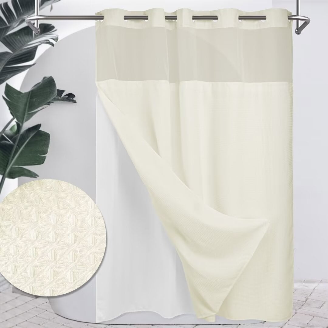 Awesome Home No Hook Waffle Weave Shower Curtain and Liner Set Sheer ...