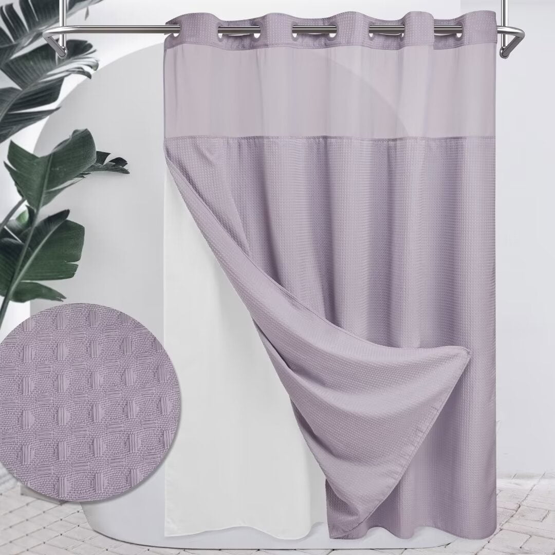 Awesome Home No Hook Waffle Weave Shower Curtain and Liner Set Sheer ...