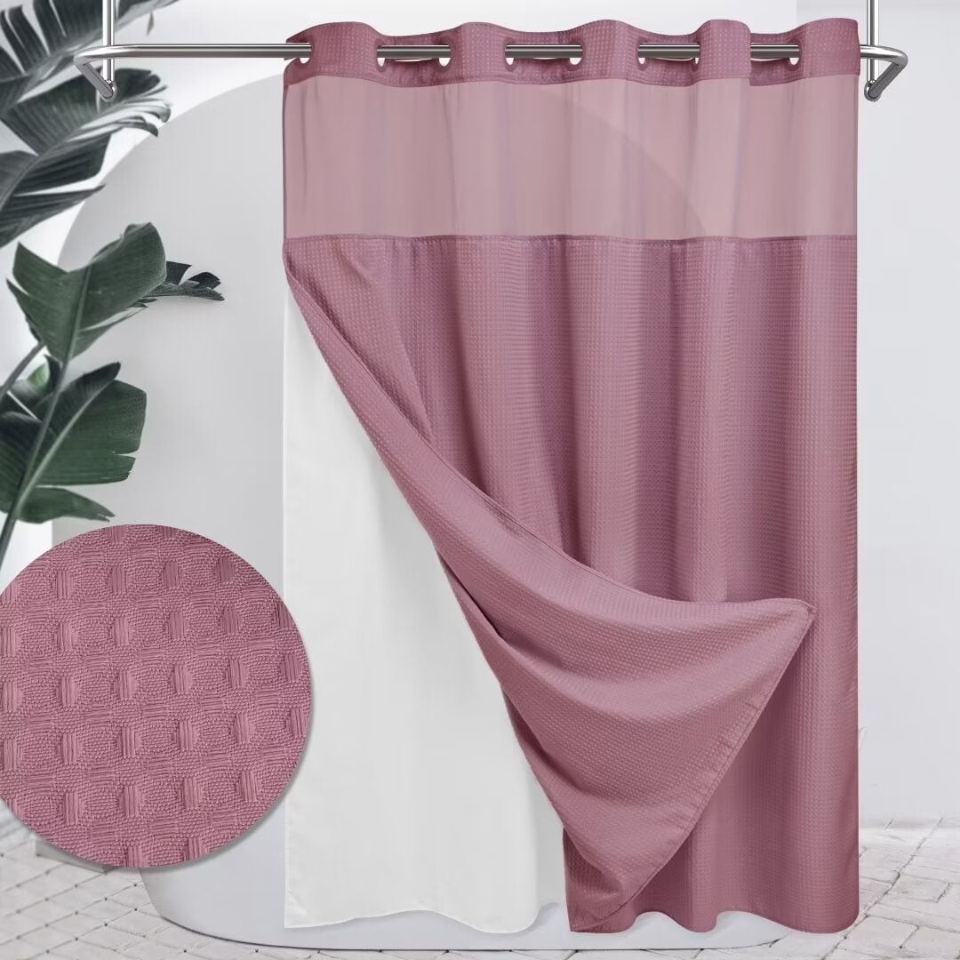 Awesome Home No Hook Waffle Weave Shower Curtain and Liner Set Sheer ...