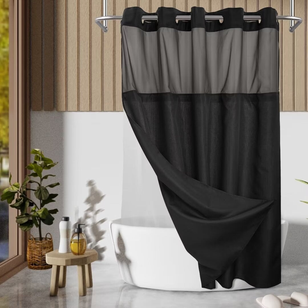 Awesome Home No Hook Slub Linen Texture Shower Curtain with PEVA Snap ...