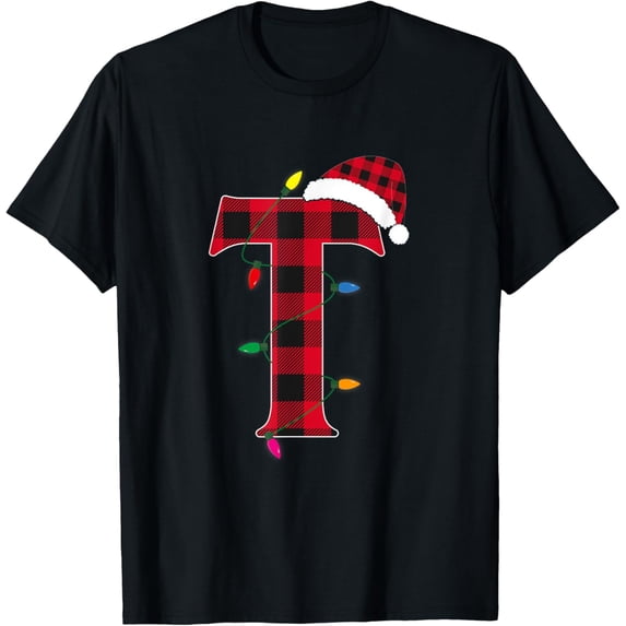Awesome Letter T Initial Name Buffalo Plaid Christmas Pajama T-ShirtMen ...