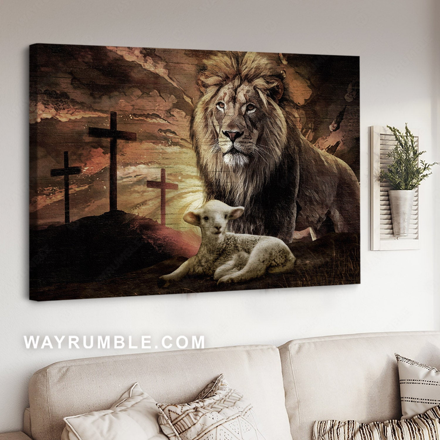 Awesome Lion of Judah, Lamb of God, Three crosses on hill, Religious ...