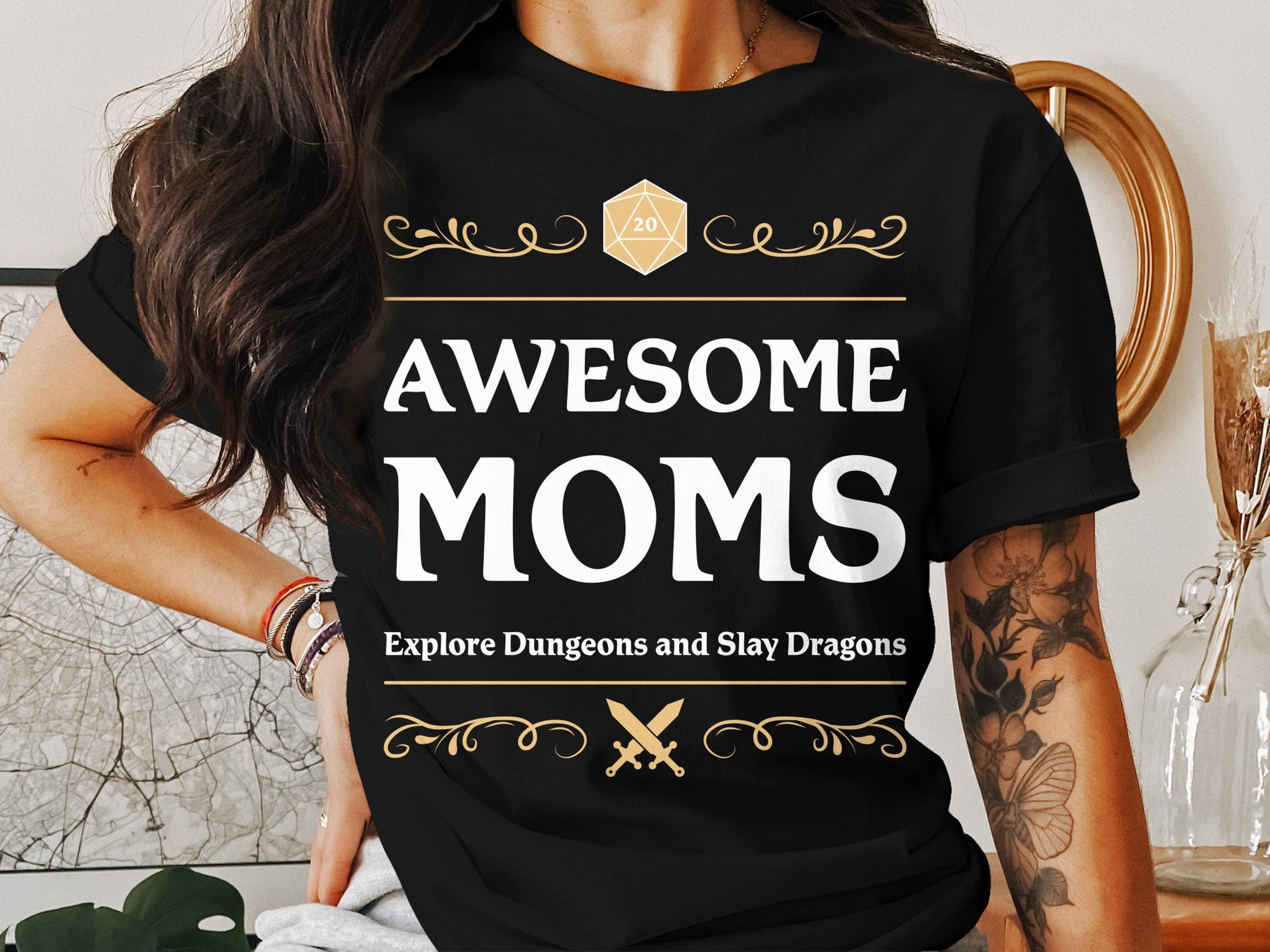 Awesome Moms Dungeons Tabletop RPG Roleplaying Dragons D20 Shirt for D ...