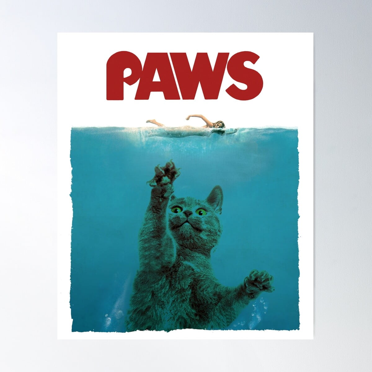 Awesome Paws Cat Shark Movie Parody Poster Wall Art, Modern Wall Decor ...