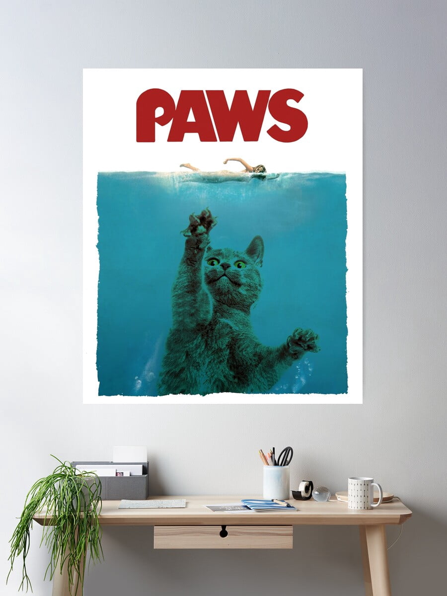 Awesome Paws Cat Shark Movie Poster Wall Art, Modern Wall Decor For ...