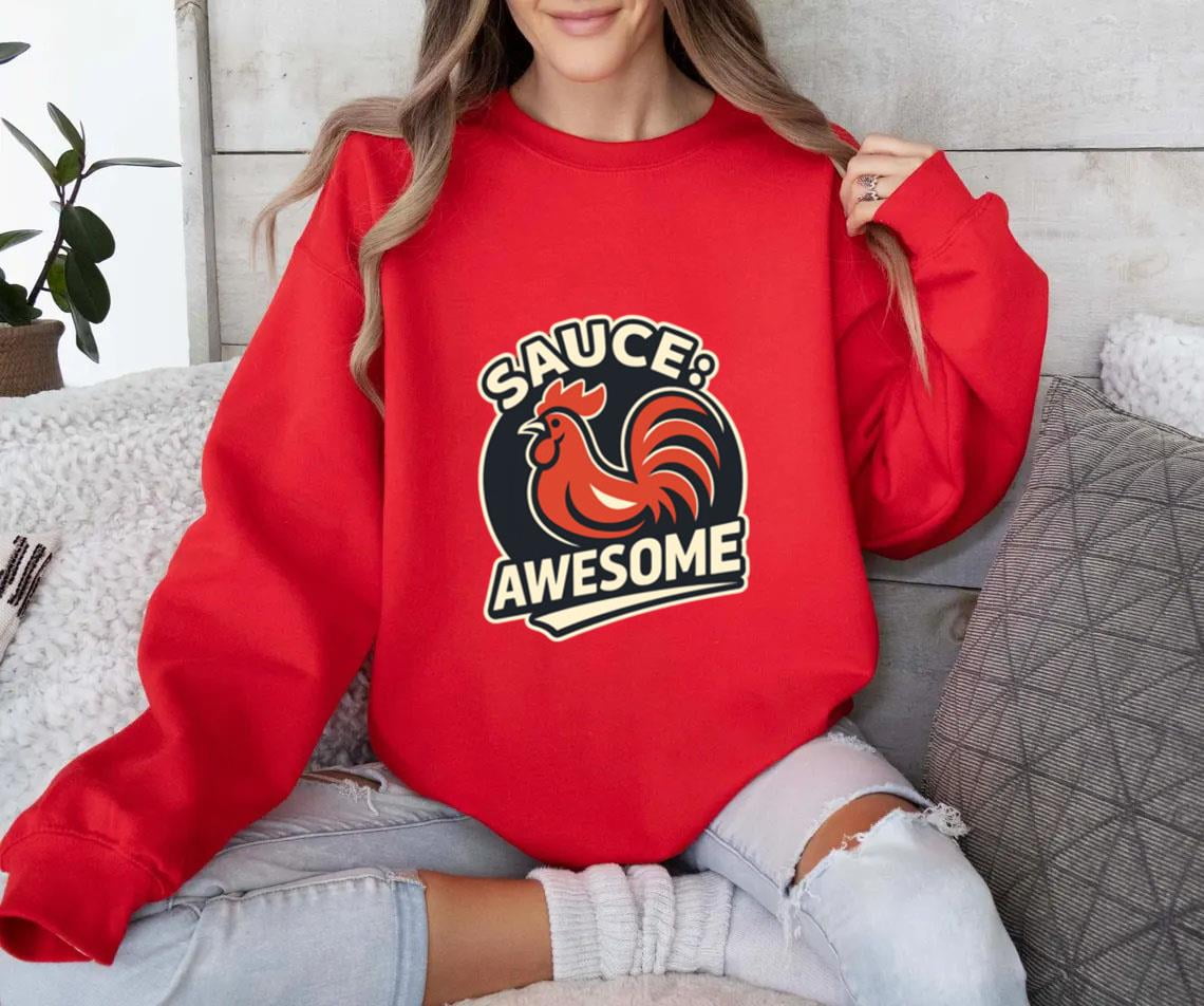Awesome Sauce Rooster Retro Humor Funny Chicken Cartoon Sweatshirt, for ...
