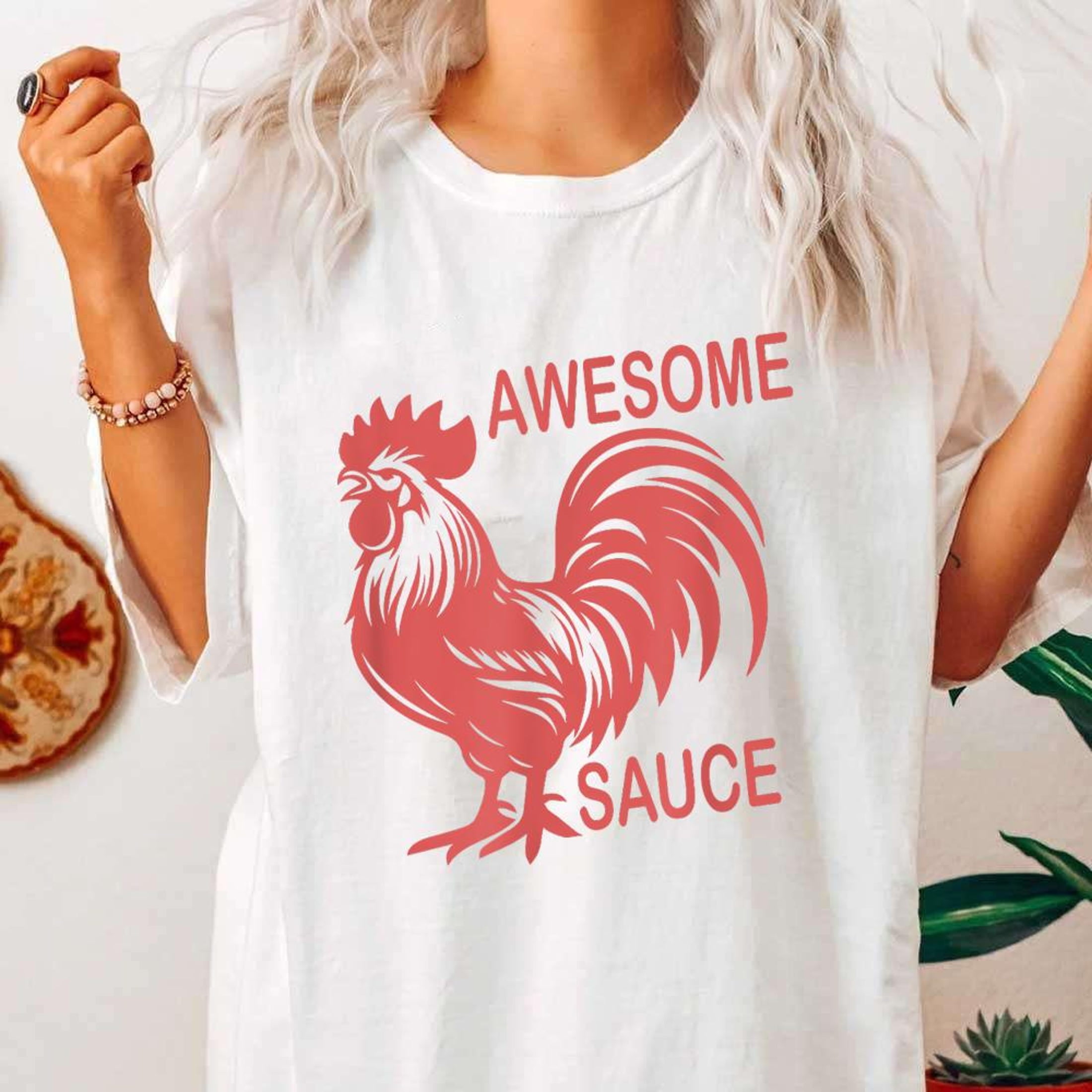 Awesome Sauce Rooster T-Shirt – Funny Chicken Lover Farm Animal Tee ...