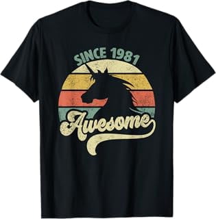 Awesome Since 1981 Retro Unicorn Design T-Shirt for Vintage Birthday ...