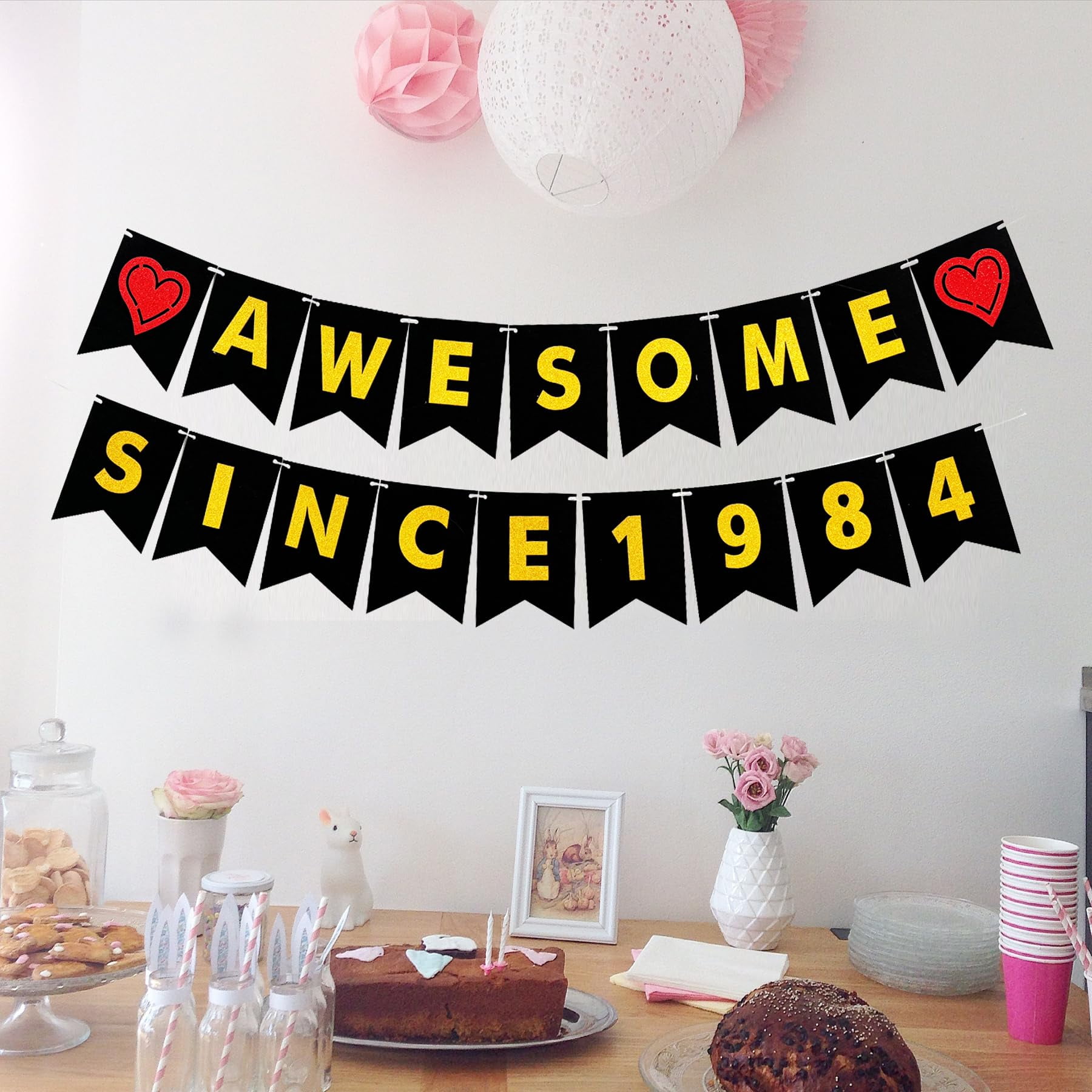 Awesome Since 1984 Banner IFF17 Black Happy 40th Birthday Banner Gold ...