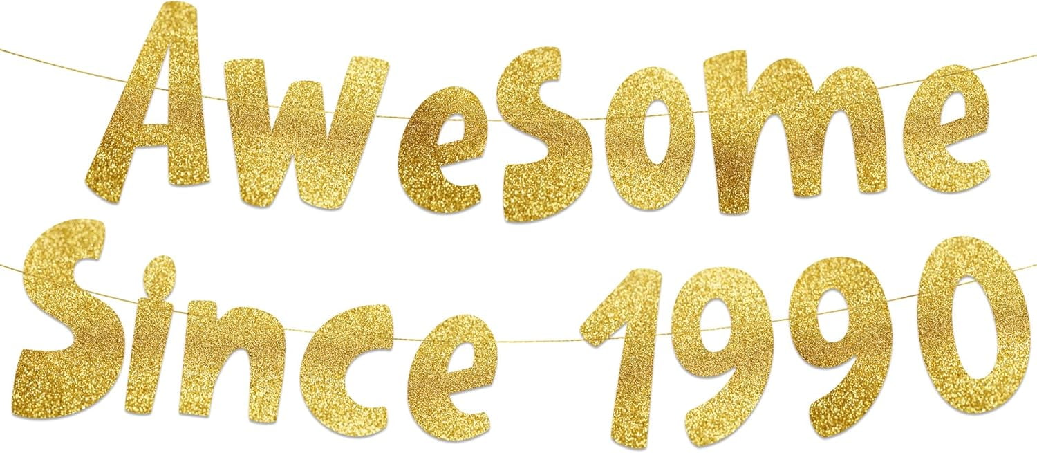 Awesome Since 1990 Gold Glitter Banner - 35th Birthday and Anniversary ...