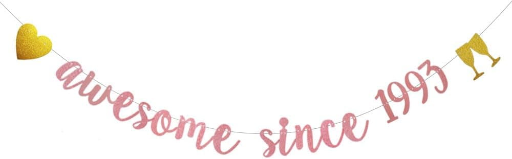 Awesome Since 1993 Banner, Pre-Strung,Rose Gold Glitter Paper Garlands ...