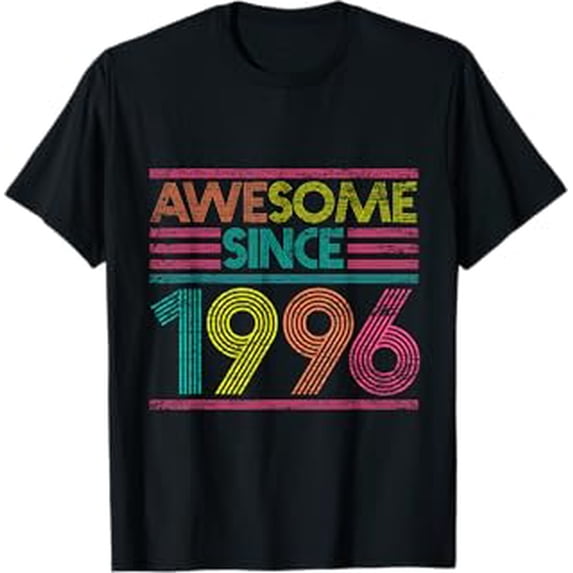 Awesome Since 1996 Retro Text T-Shirt for 28th Birthday Celebration ...