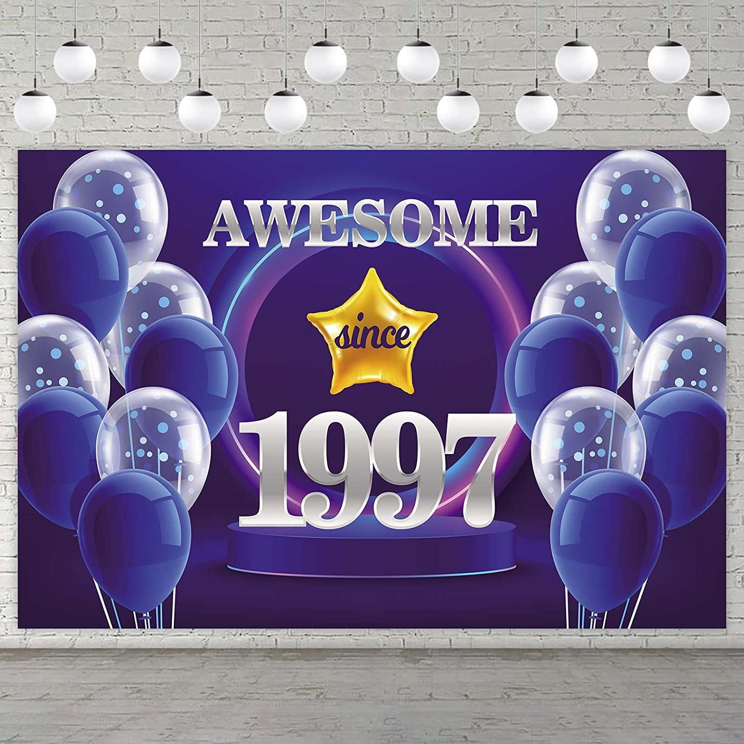 Awesome Since 1997 Happy 25th Birthday Banner Backdrop Stars Balloons ...