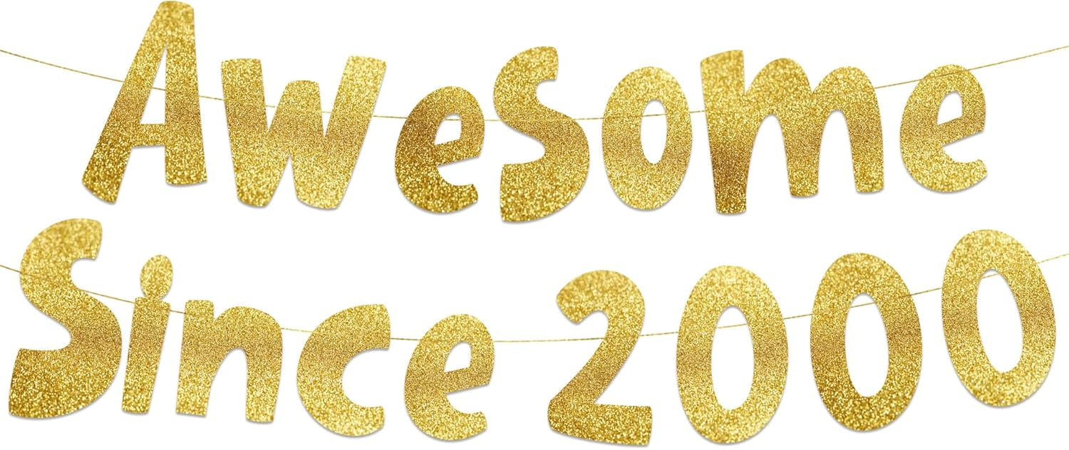 Awesome Since 2000 Gold Glitter Banner - 25th Birthday and Anniversary ...